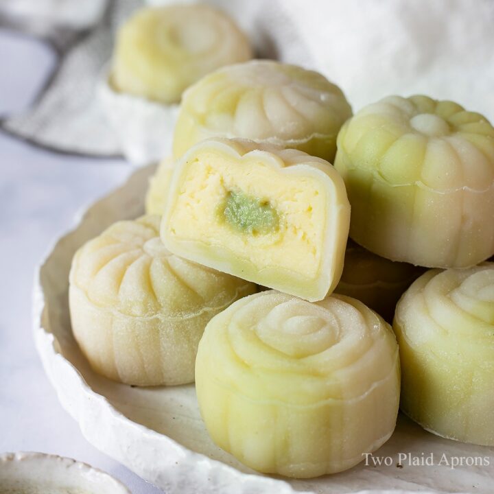 Snow Skin Mooncakes with Custard Filling | Two Plaid Aprons