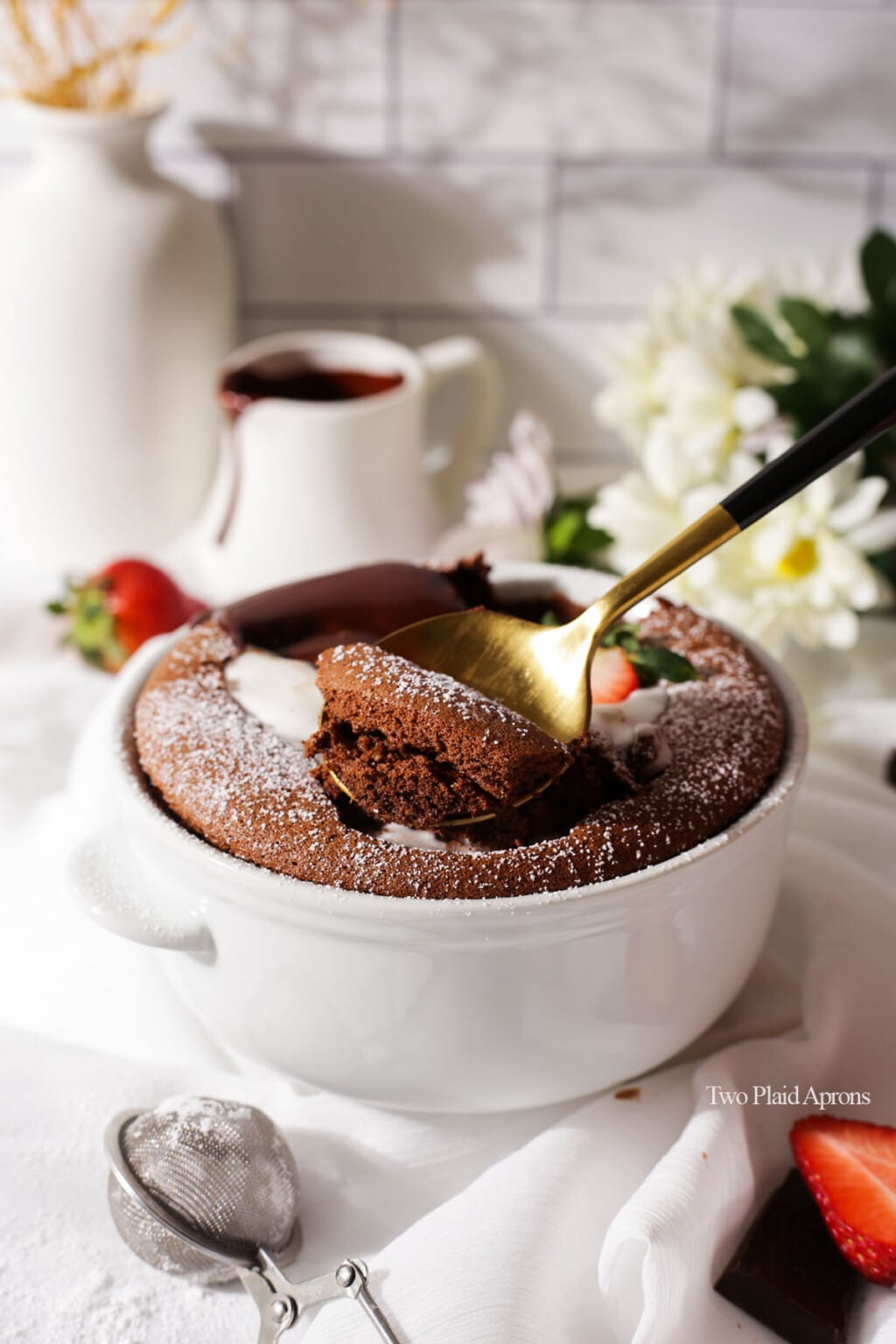 Flourless Chocolate Soufflé for Two | Two Plaid Aprons