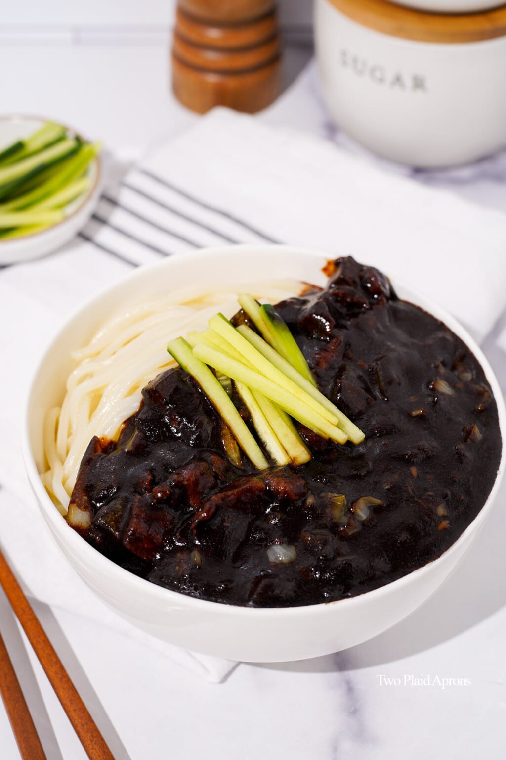 Jajangmyeon (Korean Black Bean Noodles) | Two Plaid Aprons