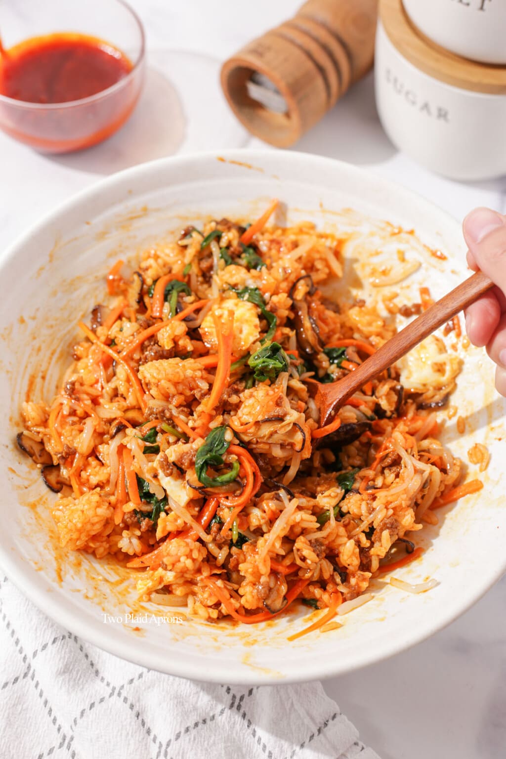 Easy Bibimbap with Ground Beef | Two Plaid Aprons