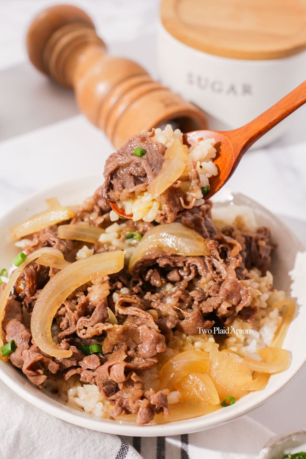 Gyudon (Japanese Beef Bowl) | Two Plaid Aprons
