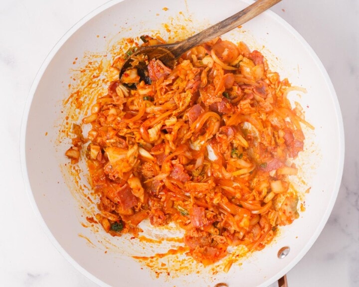 Creamy Kimchi Pasta | Two Plaid Aprons