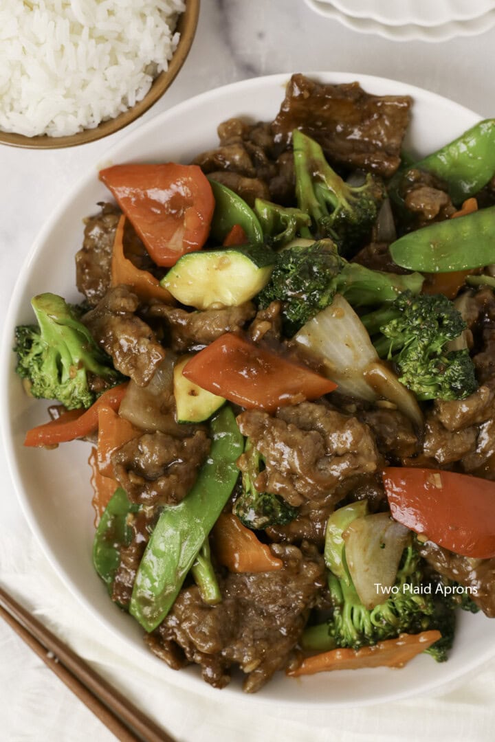Beef with Mixed Vegetable Stir Fry | Two Plaid Aprons