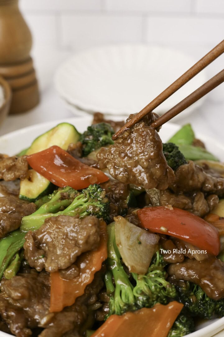 Beef with Mixed Vegetable Stir Fry | Two Plaid Aprons
